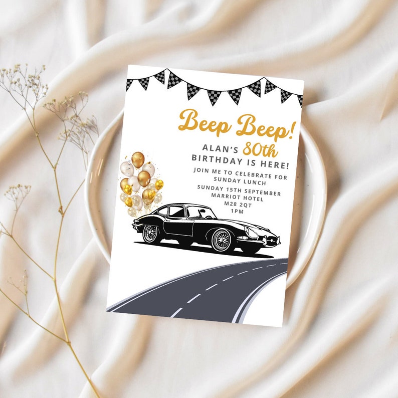 Classic Car Birthday Invitation, Vintage Car Party Invite, Retro ...