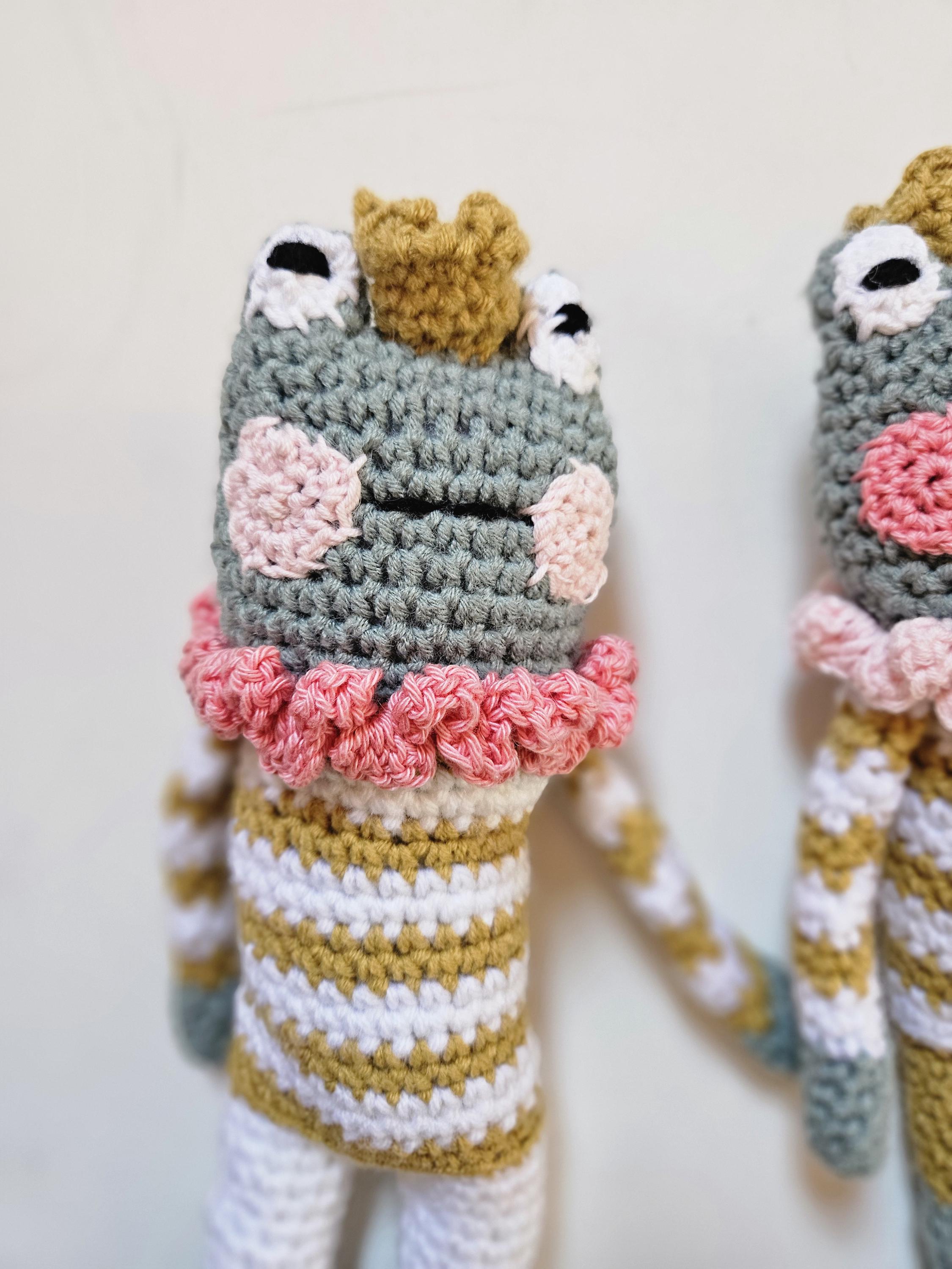 Crocheted Frog With Crown, Ruffled Collar and Striped Shirt - Etsy