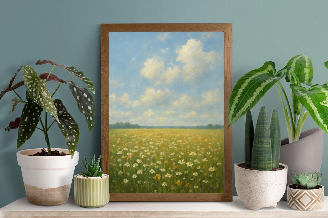 Spring Wildflower Field Print Floral Landscape Painting Farmhouse Wall ...
