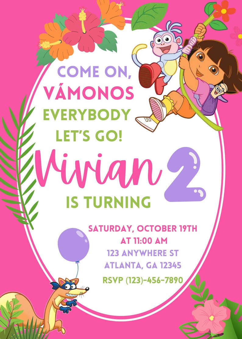 Dora Birthday Invitation Digital Download - Etsy