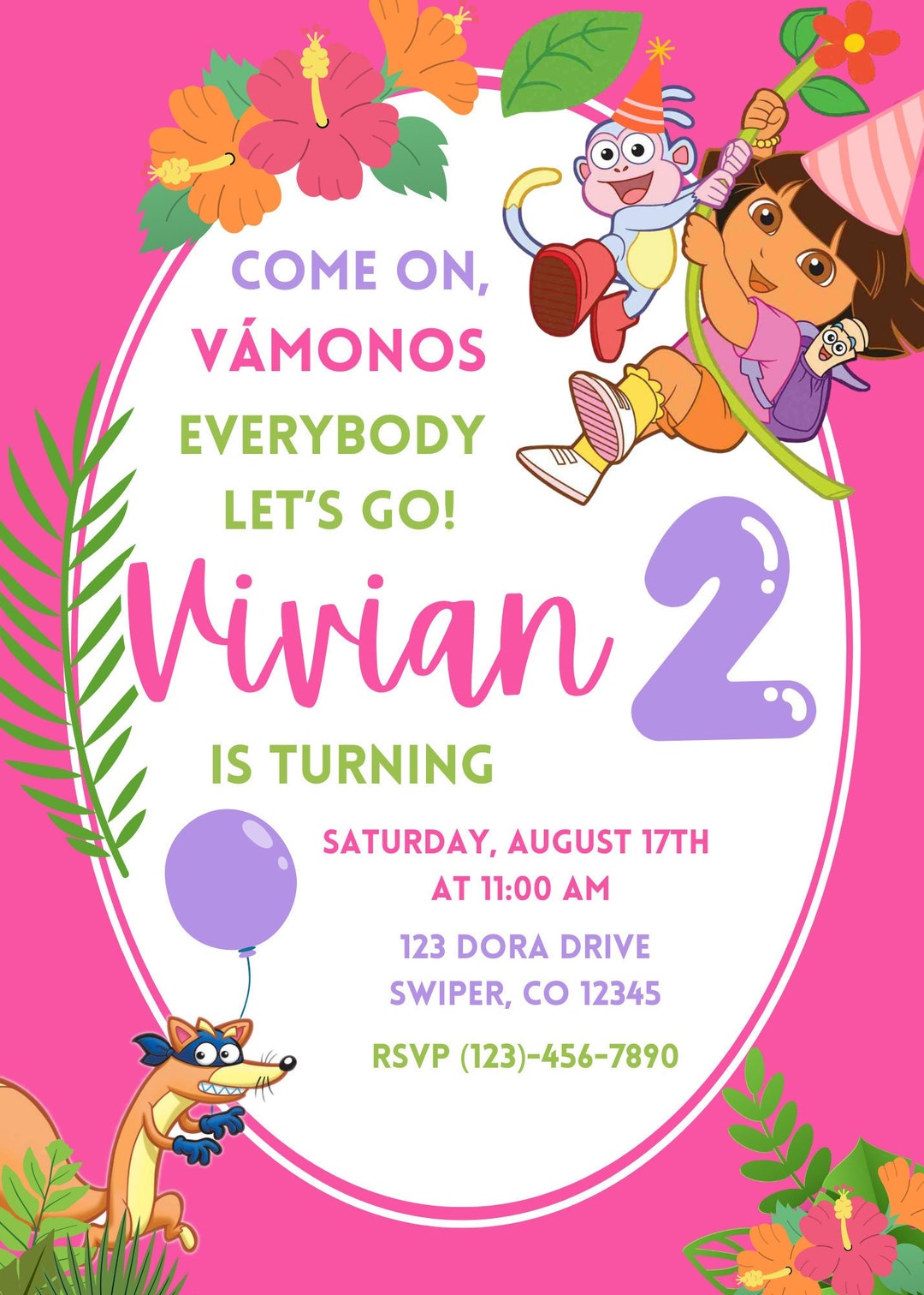 Dora Birthday Invitation Template Digital Download - Etsy