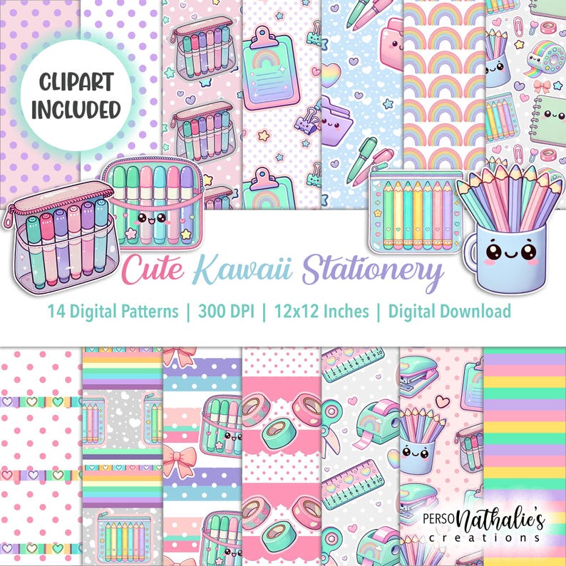 Cute Kawaii Stationery Paper, Clipboard, Pencil Pouches, Markers, Washi ...