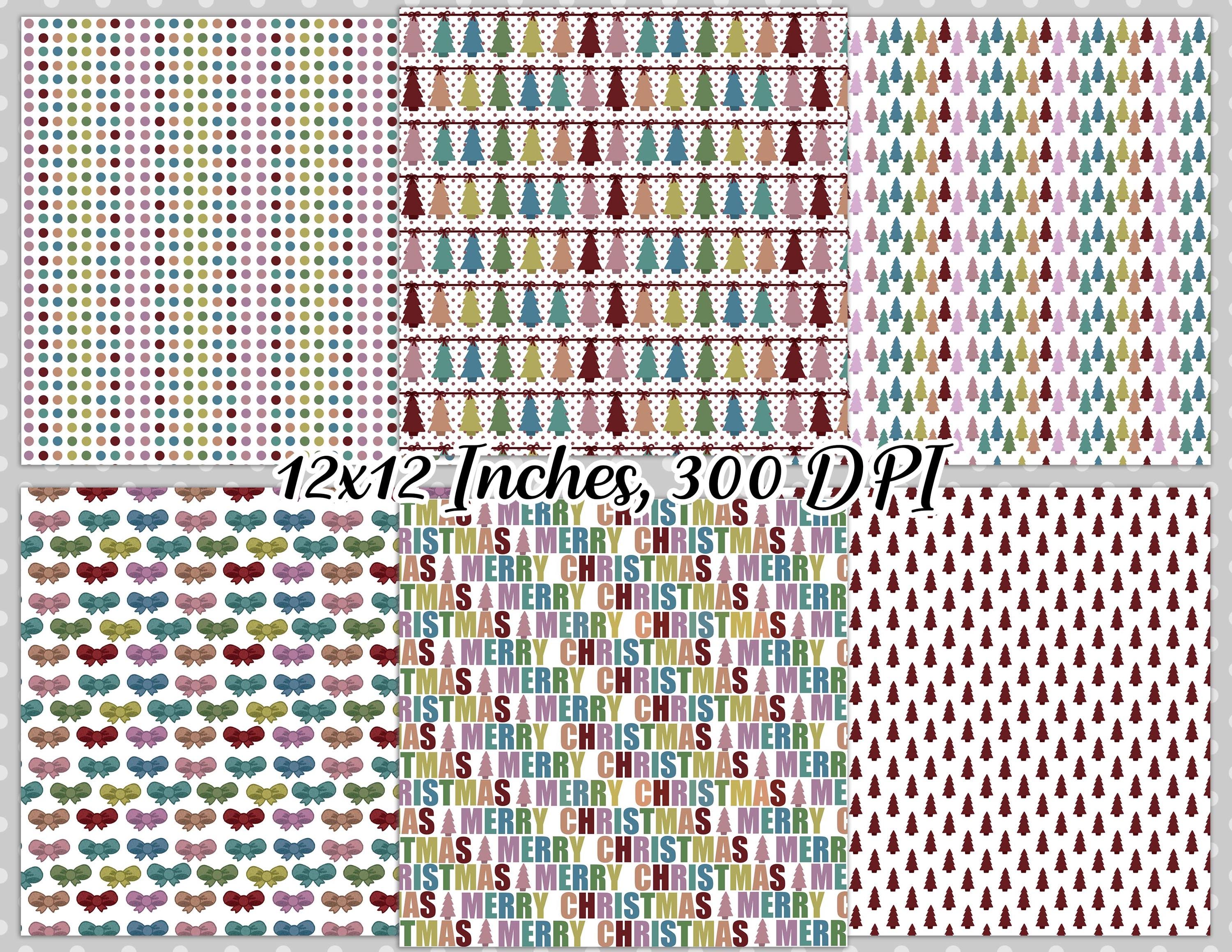 Rainbow Christmas Scrapbook Paper, Pine Trees, Wreathes, Bows ...