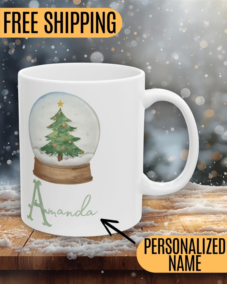 Personalized Christmas Mug, Snow Globe Holiday Gift - Etsy