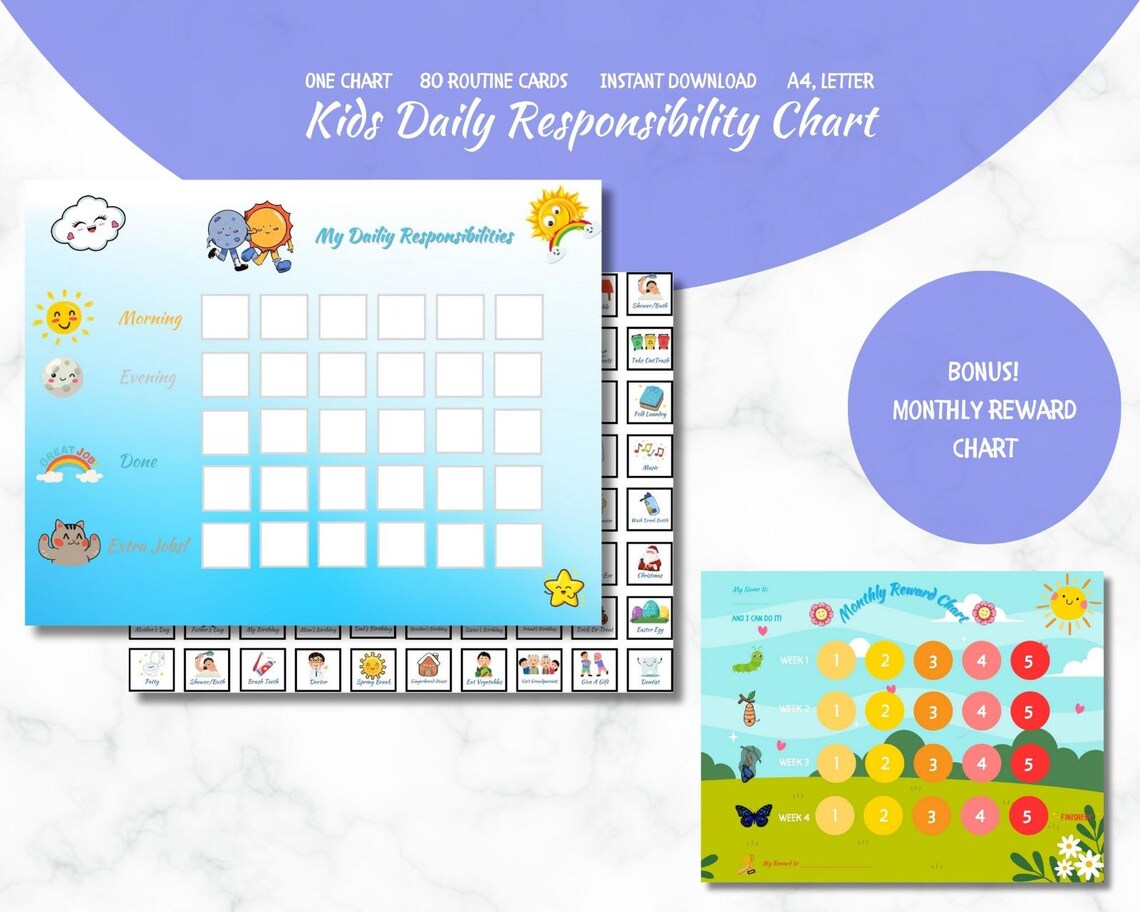 Kids Chore Chart With Pictures Printable Editable, Kids Daily ...