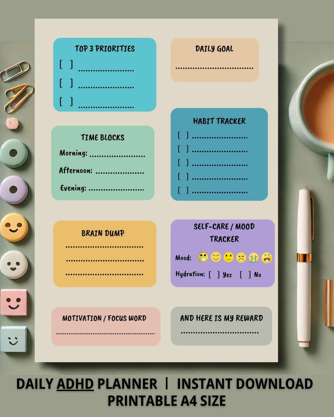 ADHD Daily Planner Printable, Simple ADHD Habit Tracker, ADHD Life ...