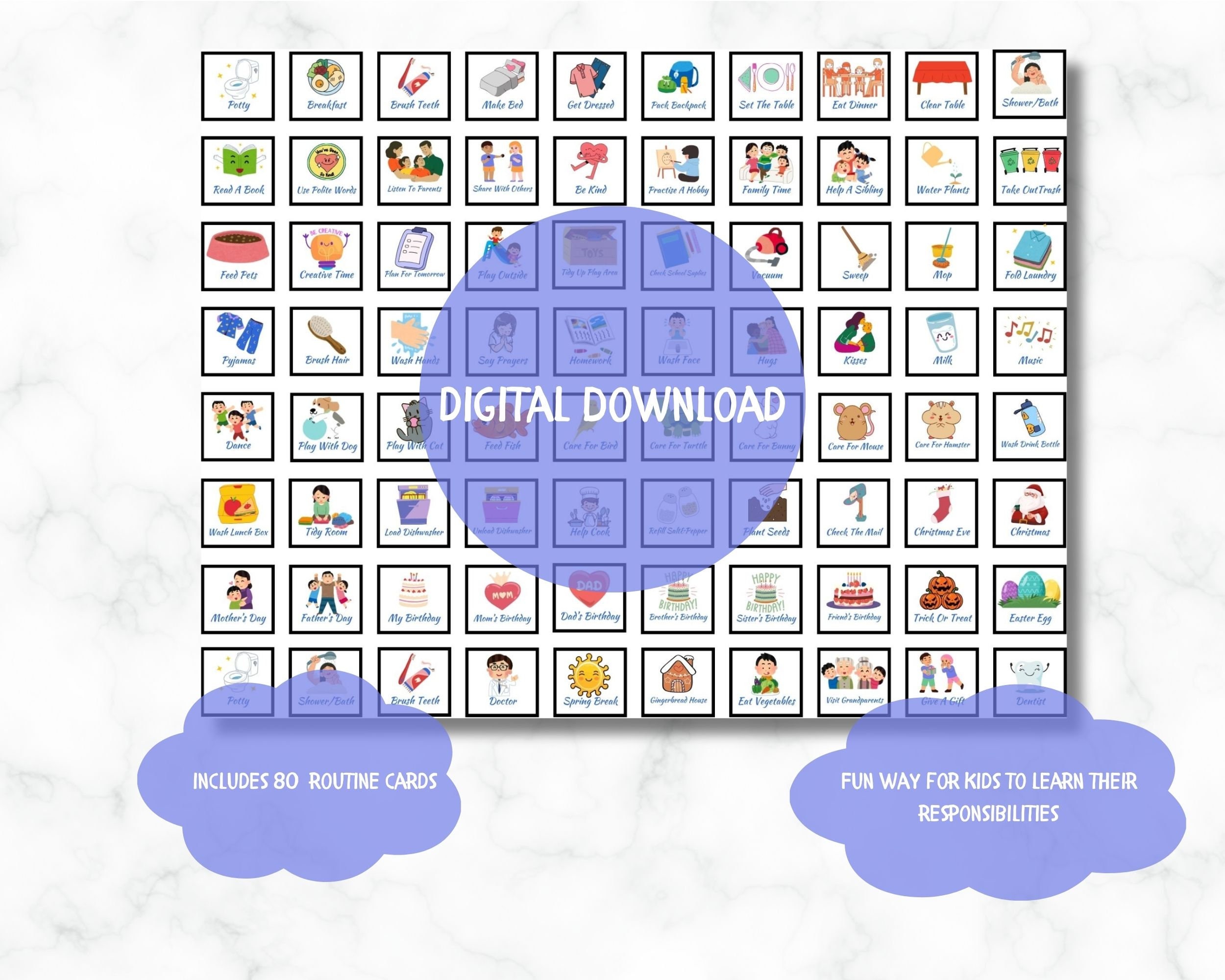 Kids Chore Chart With Pictures Printable Editable, Kids Daily ...