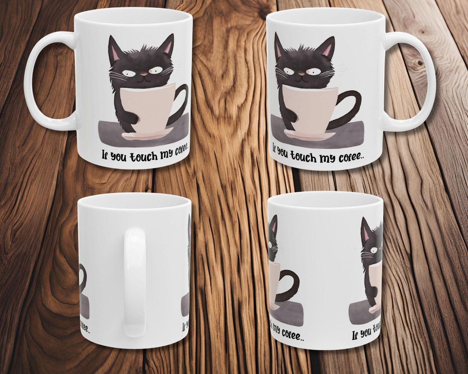 If You Touch My Coffee Funny Cat Mug, Black Cat Coffee Mug, Grumpy Cat ...