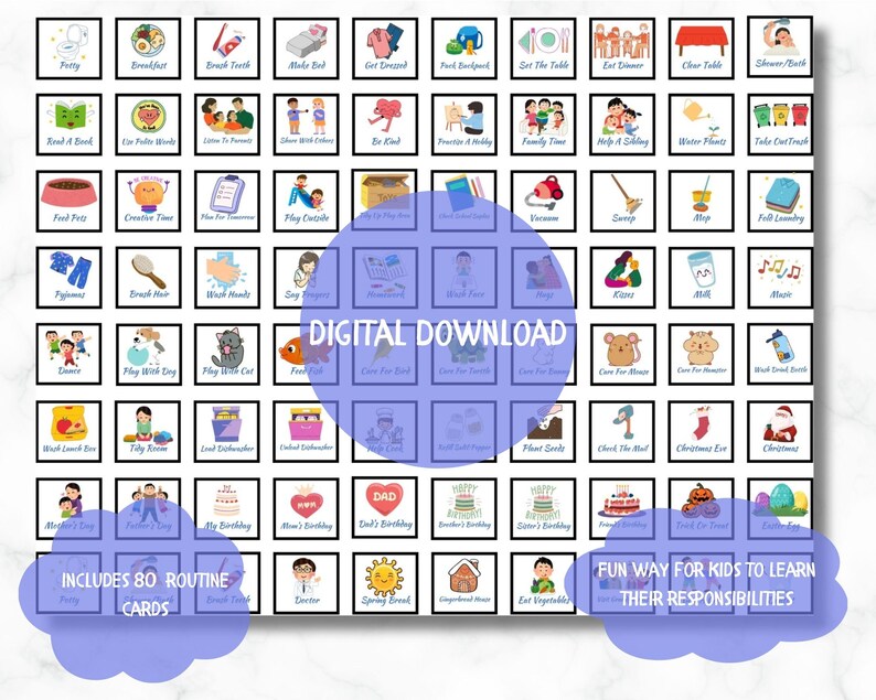 Printable Kids Responsibility Chart: Daily Routine & Reward (digital ...