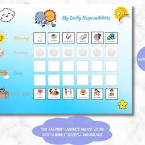 Kids Chore Chart With Pictures Printable Editable, Kids Daily ...