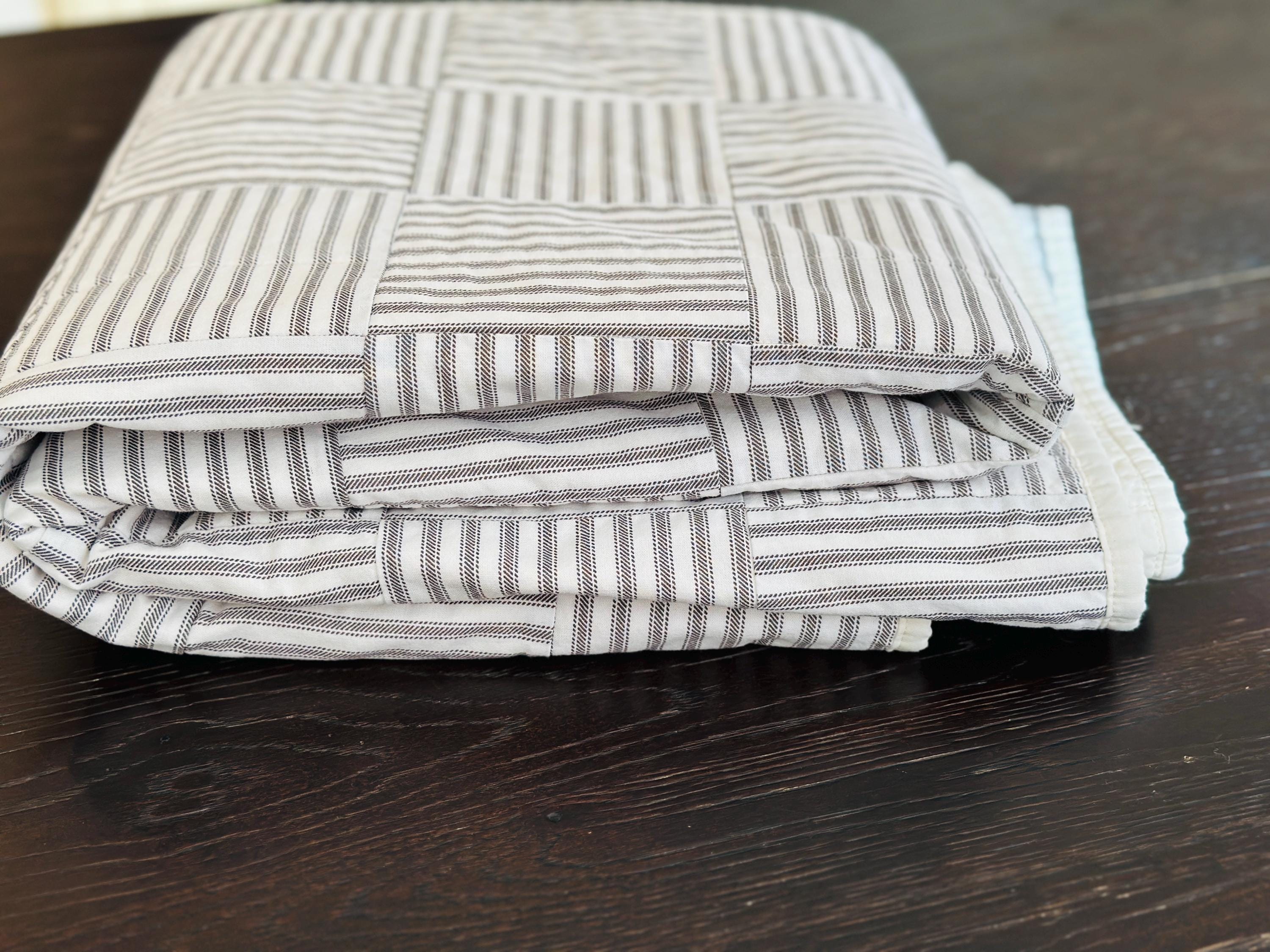 Blue Ticking Throw Quilt - Etsy