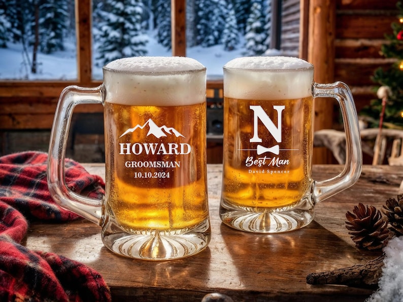 Personalized Groomsmen Beer Mug, Custom Engraved Glass, Best Man Gift ...