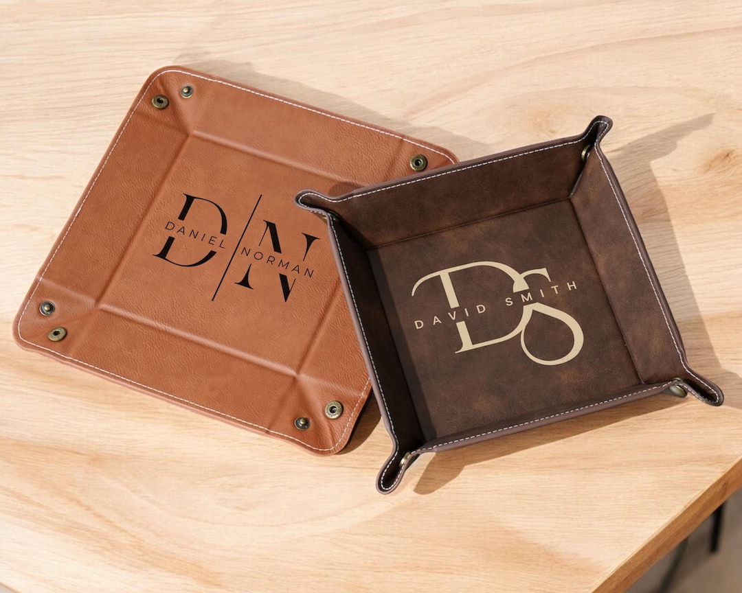 Personalized Monogram Valet Tray, Engraved Leatherette Tray, Office ...