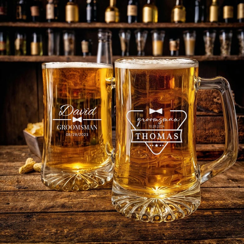 Personalized Groomsmen Beer Mug, Custom Engraved Glass, Best Man Gift ...