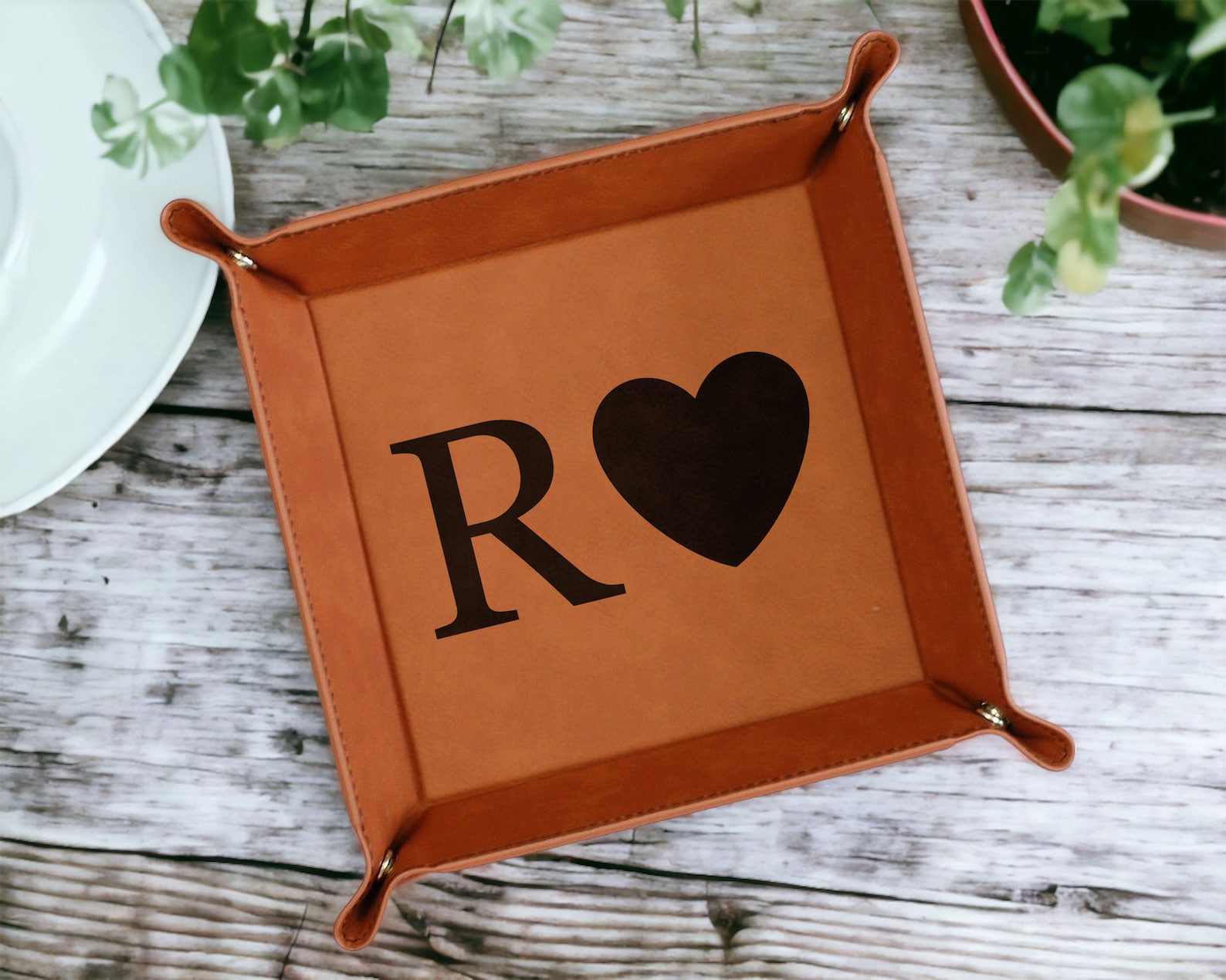 Personalized Monogram Valet Tray, Engraved Leatherette Tray, Office ...