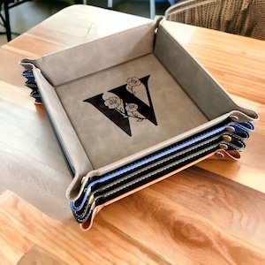 Personalized Monogram Valet Tray, Engraved Leatherette Tray, Office ...