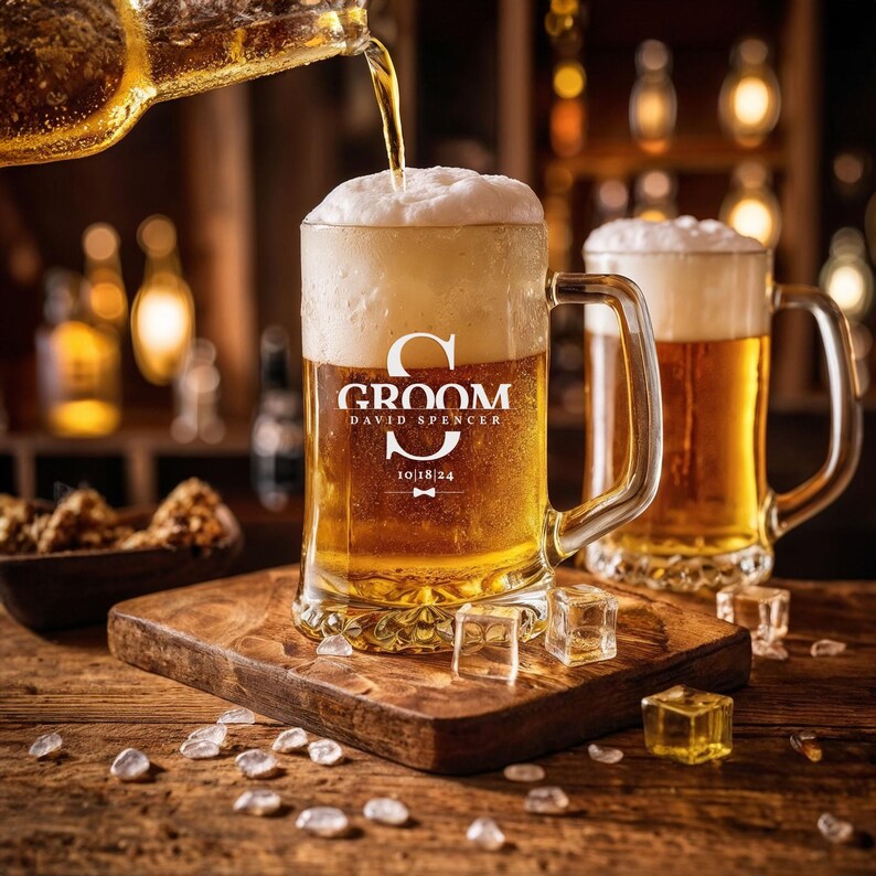 Personalized Groomsmen Beer Mug, Custom Engraved Glass, Best Man Gift ...