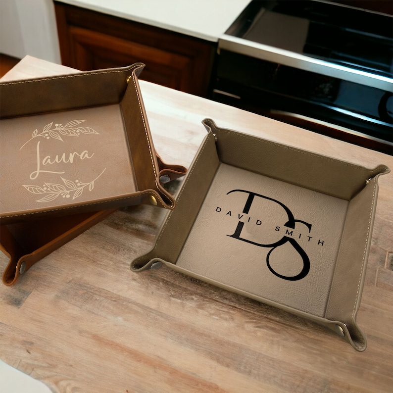 Personalized Monogram Valet Tray, Engraved Leatherette Tray, Office ...