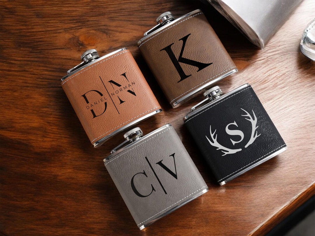 Personalized Flask for Men, Leather Flask, Monogram Flask, Groomsmen ...