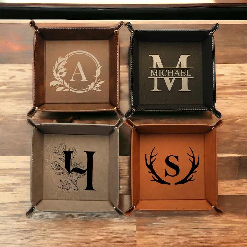 Personalized Monogram Valet Tray, Engraved Leatherette Tray, Office ...