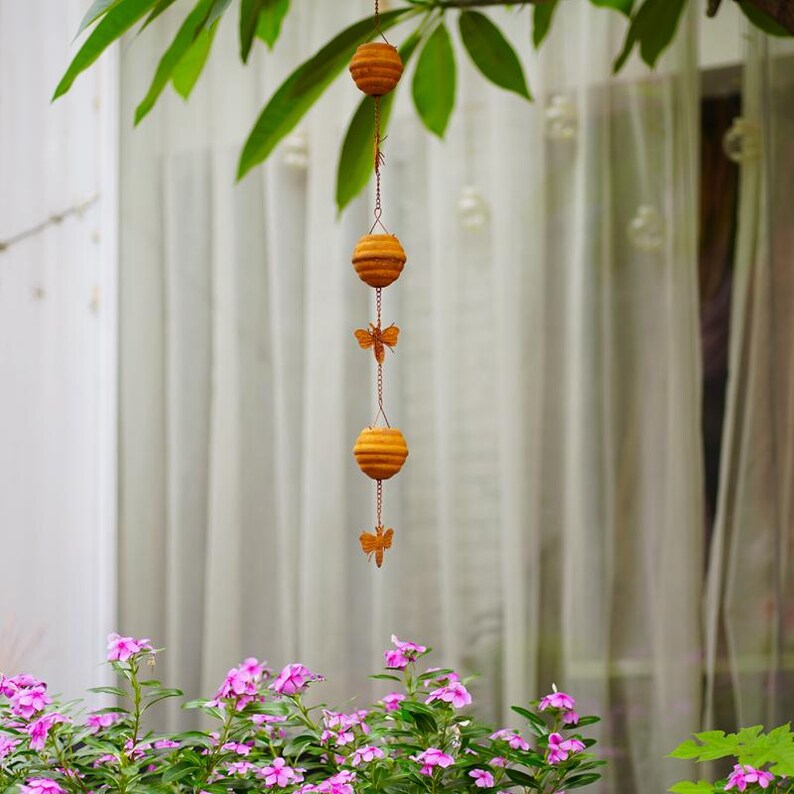 Bee & Hive Rain Chain – Adjustable Length Iron Garden Decor,garden/tree ...