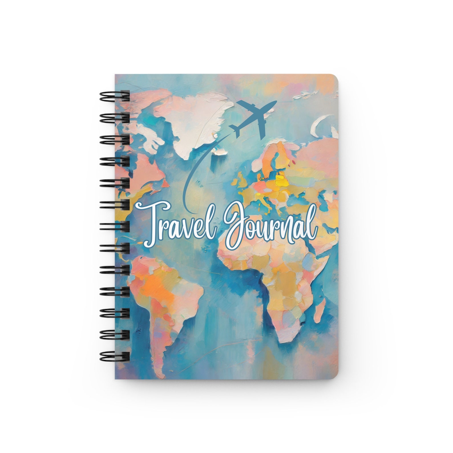 Spiral Bound Travel Journal - World Map - World Travel Plane Trip Gift ...
