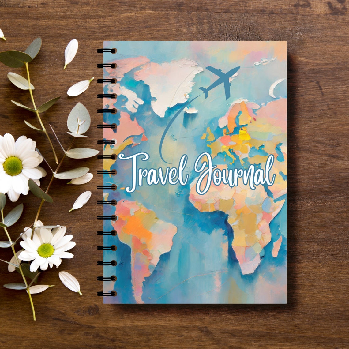 Spiral Bound Travel Journal World Map World Travel Plane Trip Gift ...