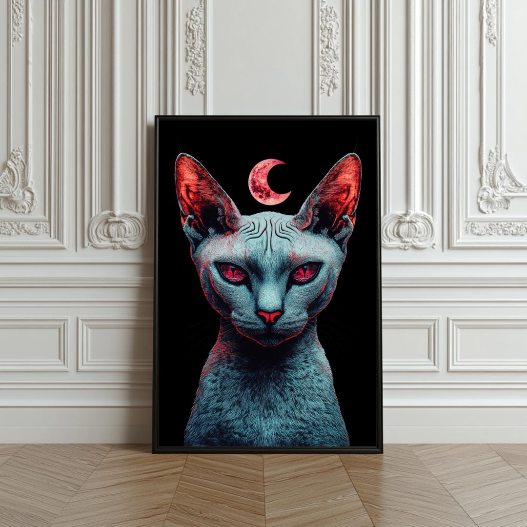 Digital Art Print, Digital Cat Art, Cat Wall Art, Spooky Cat Art ...