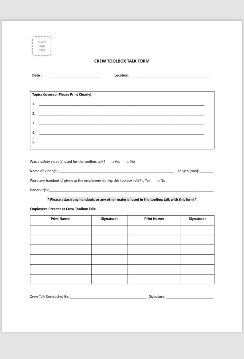 CREW TOOLBOX TALK Form - Etsy