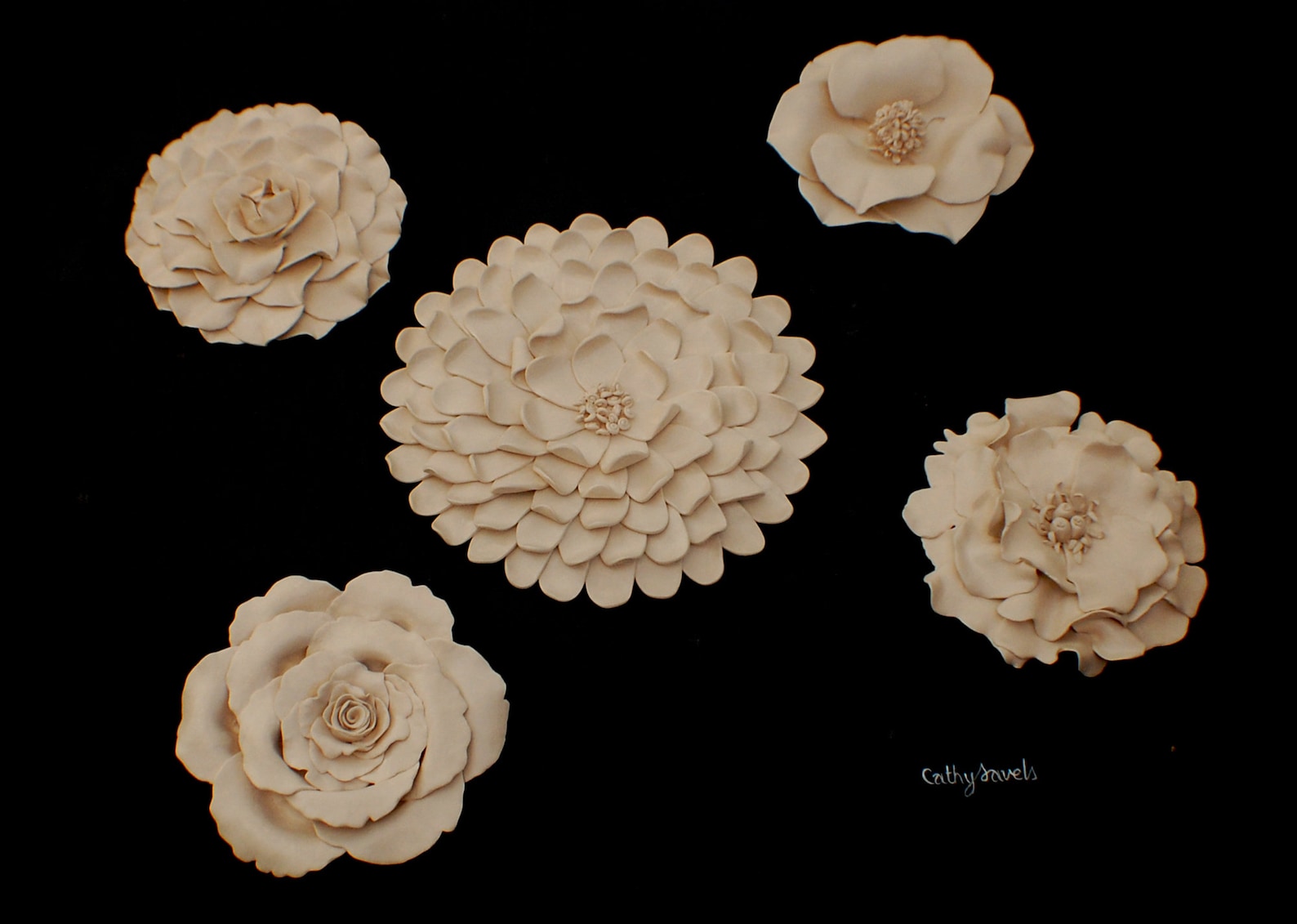 Clay Flower Wall Sculptures 3D Flowers Gallery Wall Set of 5 - Etsy