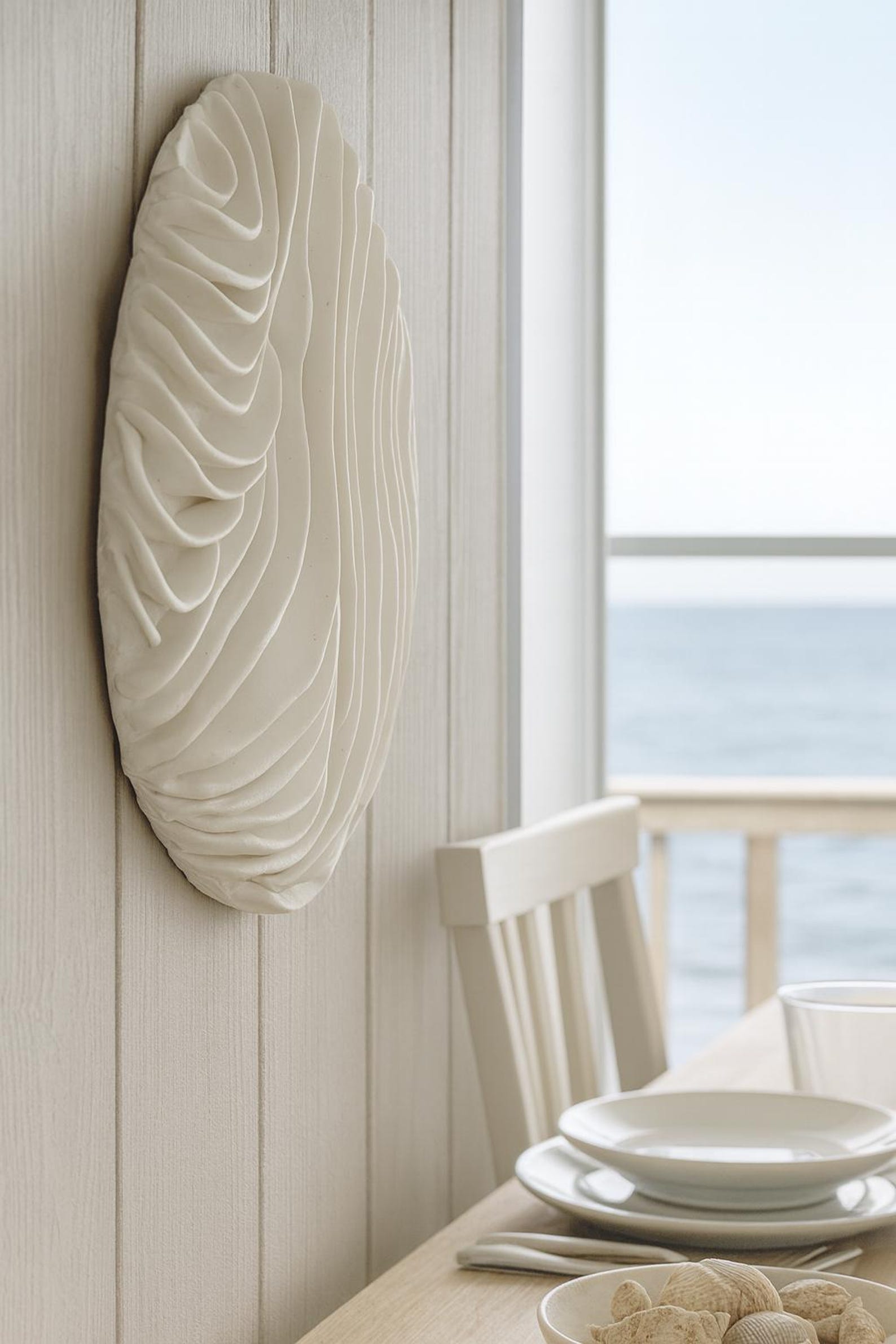 Ocean Waves Wall Sculpture - Coral Sea Textures Coastal White Clay Art ...