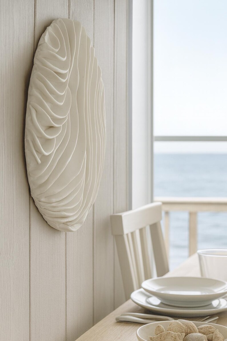 Ocean Waves Wall Sculpture - Coral Sea Textures Coastal White Clay Art ...