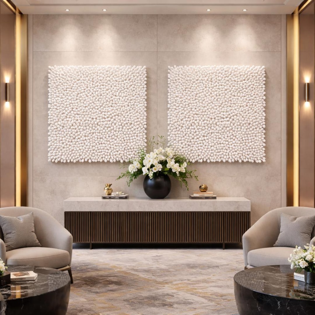 Modern White Textured Wall Art Panel, Luxury 3D Organic Sculpture ...