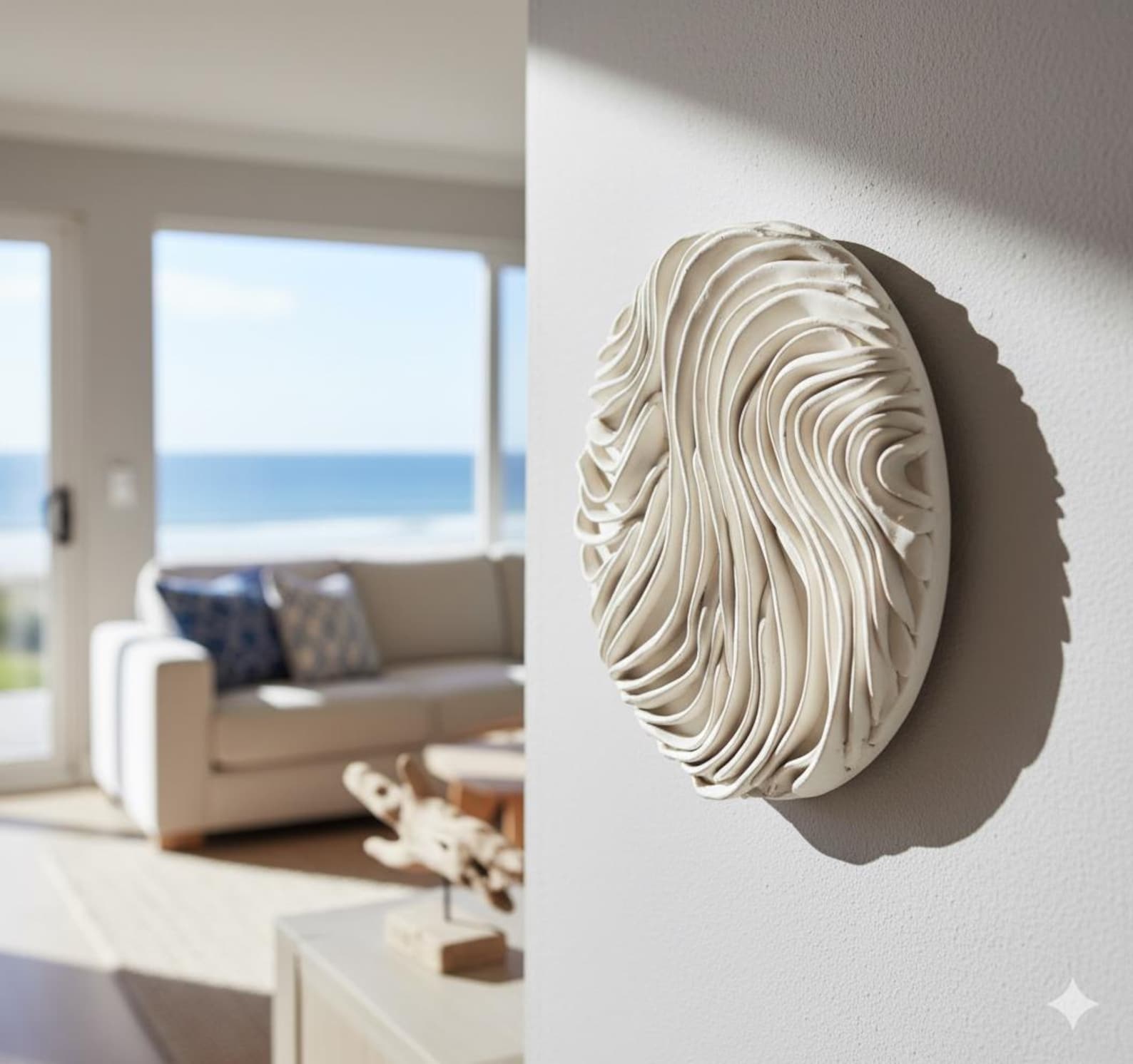 Ocean Waves Wall Sculpture - Coral Sea Textures Coastal White Clay Art ...