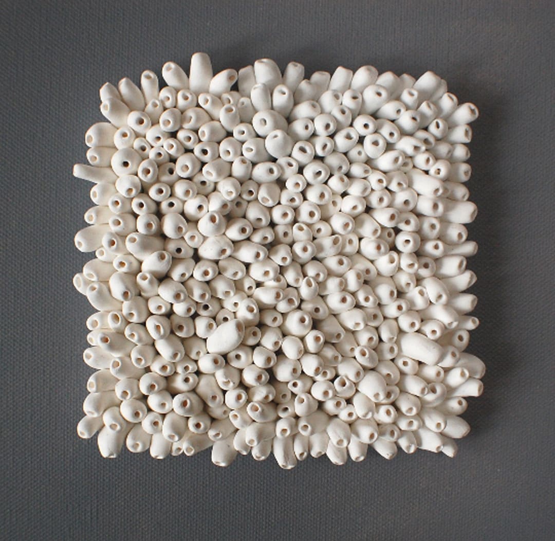 Square Finger Coral Textured Wall Sculpture - White Clay Art Tile Beach ...