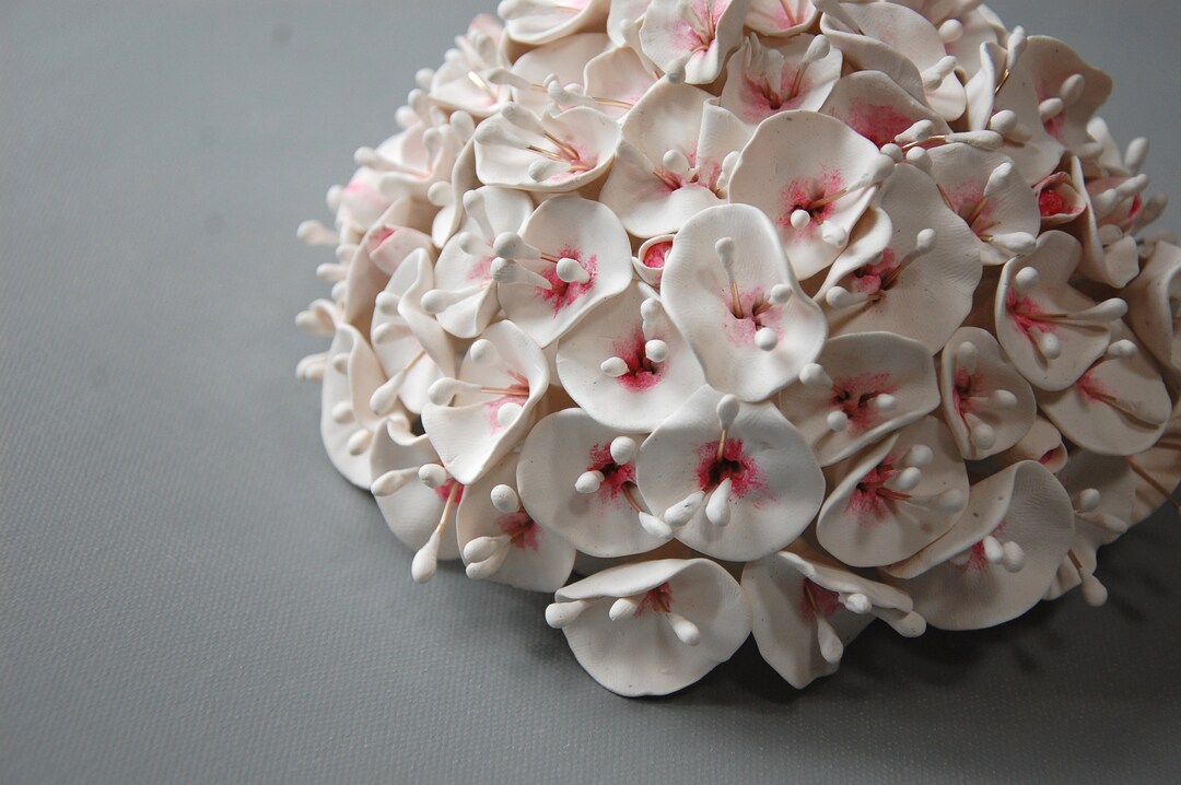 Cherry Blossom Sculpture - Handmade Sakura Clay Flowers in Pink, White ...