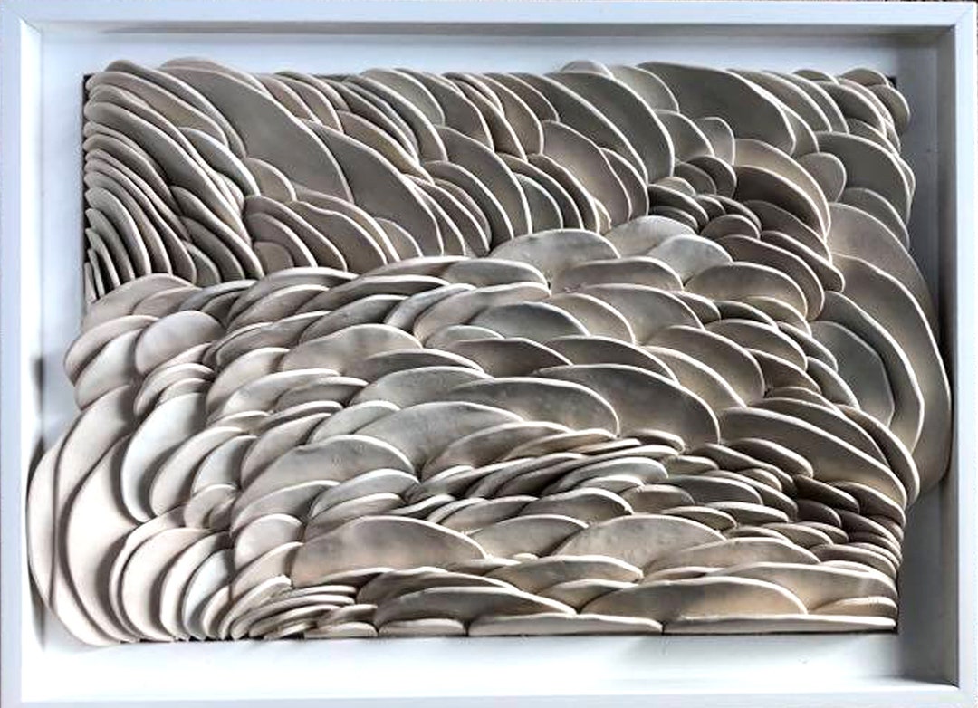 Biomorphic Wave Wall Sculpture: Organic Modern Framed Cream Clay Art - Etsy