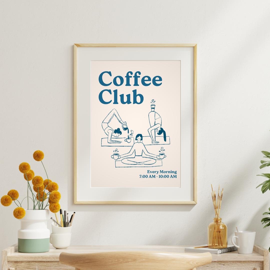 Cream Blue Coffee Club Art Print Trendy Coffee Print Digital Download ...
