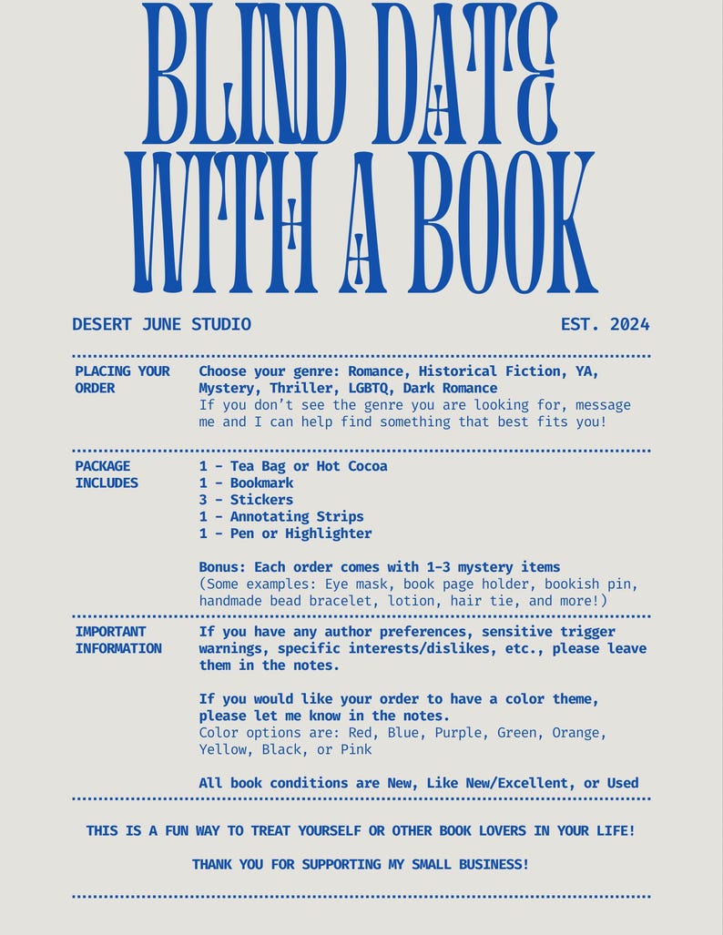 Blind Date With a Book, Book Gift Set, Book Lover, Romance, Booktok ...