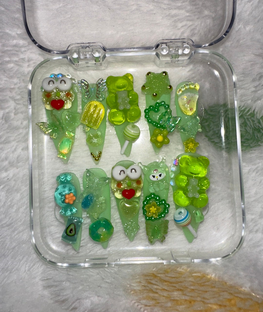 Frog Junk Nails/ Green Jelly Nails/ Gyaru Nails/ Handmade Gel Nails - Etsy