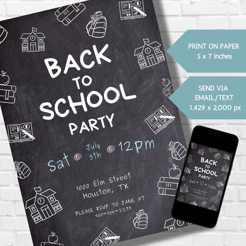 Back to School Party Invitation Template, Editable Printable Bash ...