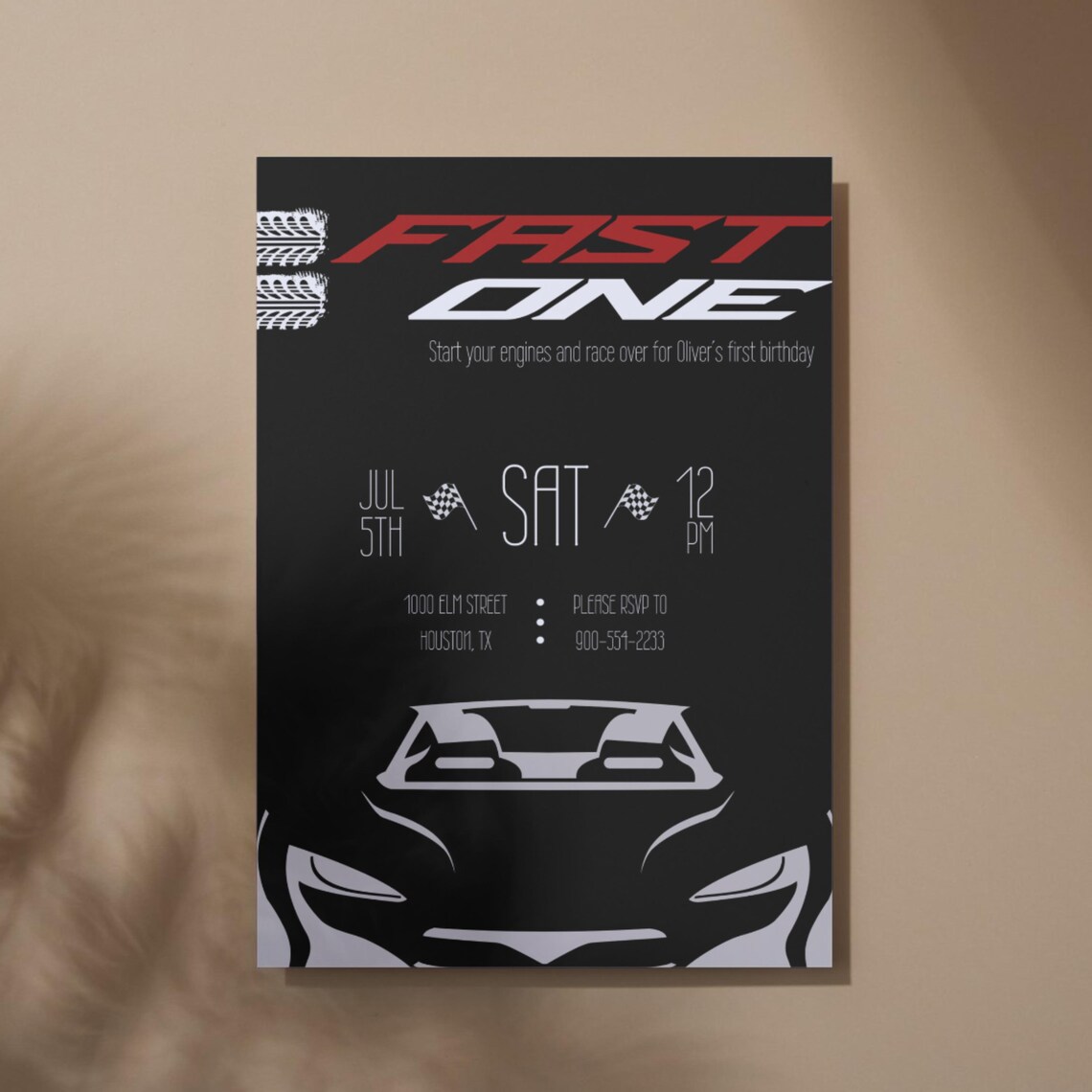 Fast One First Birthday Invitation, Race Car Party Evite, Checkered ...