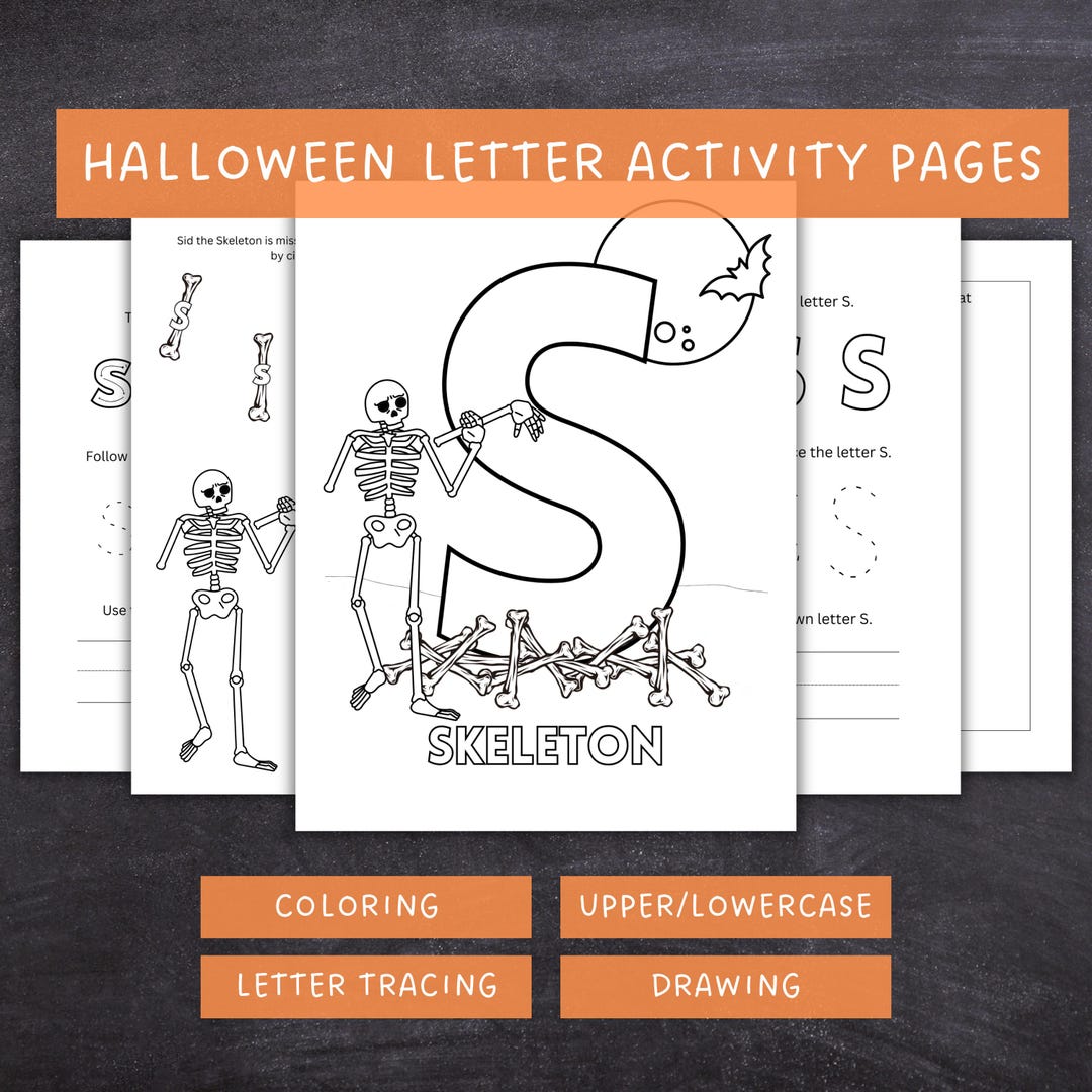 Halloween Letter S Tracing Handwriting Practice Worksheets, Skeleton ...