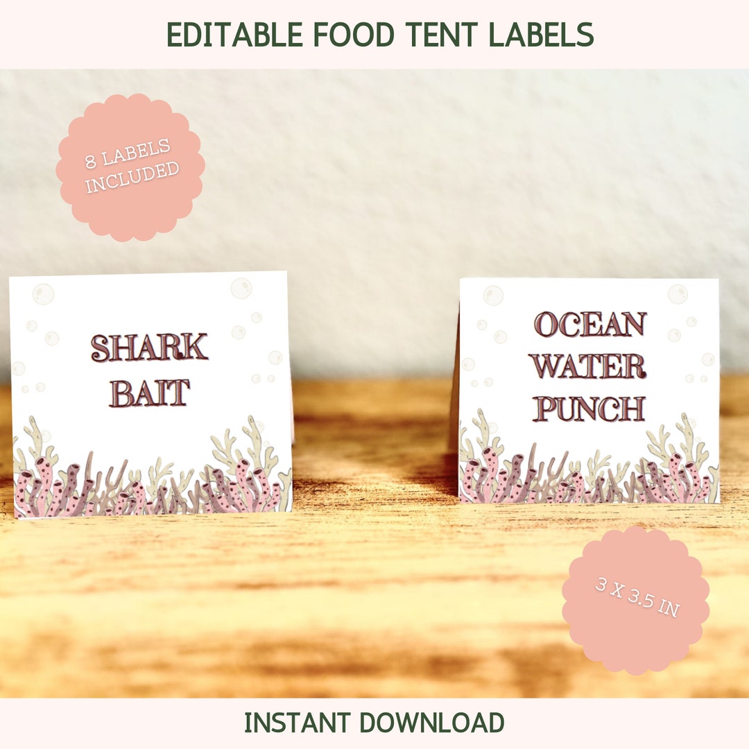 Food Tent Labels Ocean Themed, Oneder the Sea Food Tags, Beach Fish ...