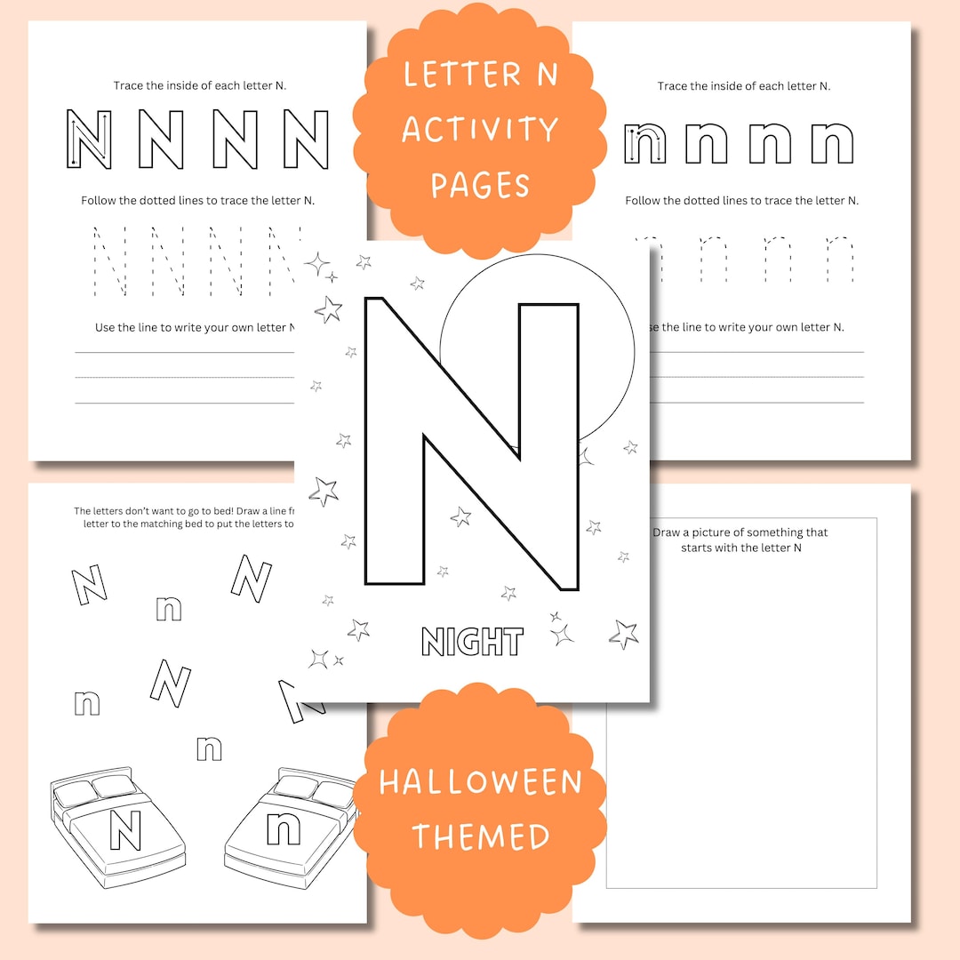Halloween Letter N Coloring Page for Kids, Preschool Homeschool ABC ...