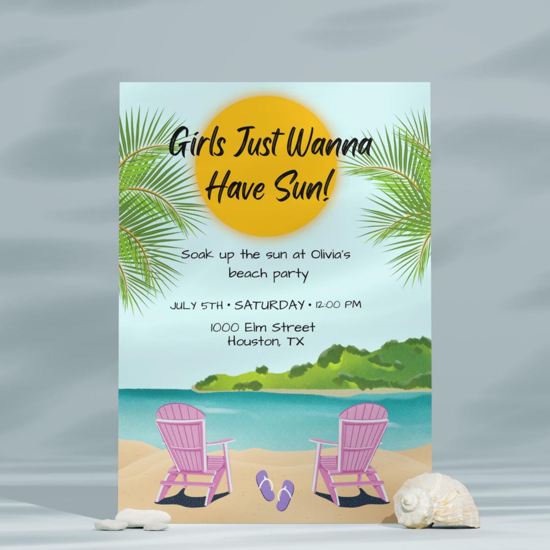 Editable Girls Just Wanna Have Sun Beach Party Invitation | Summer Pool ...