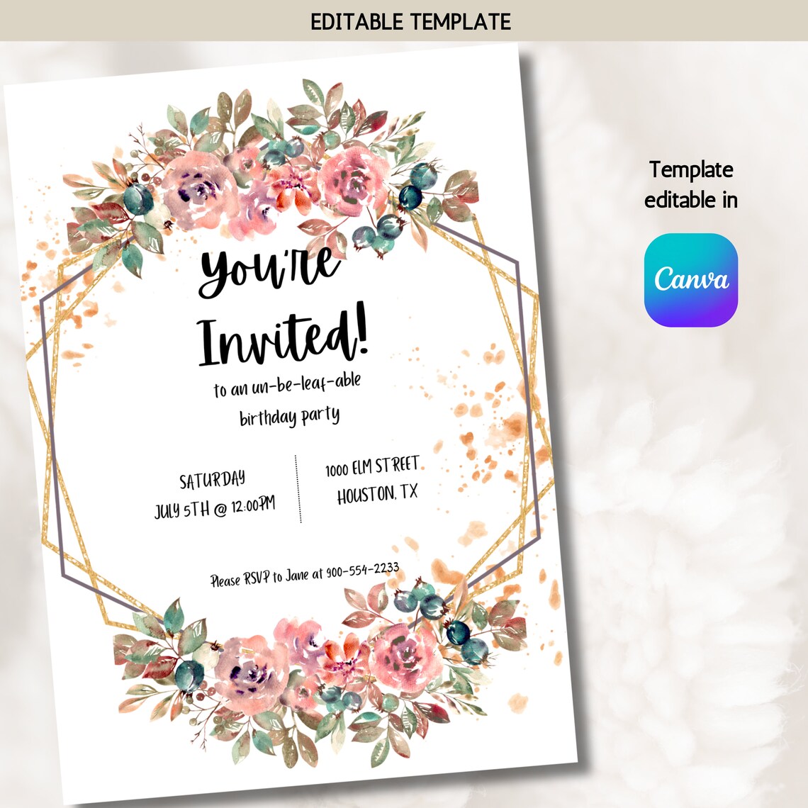 Editable Floral Birthday Party Printable Invitation, Girls Flower ...