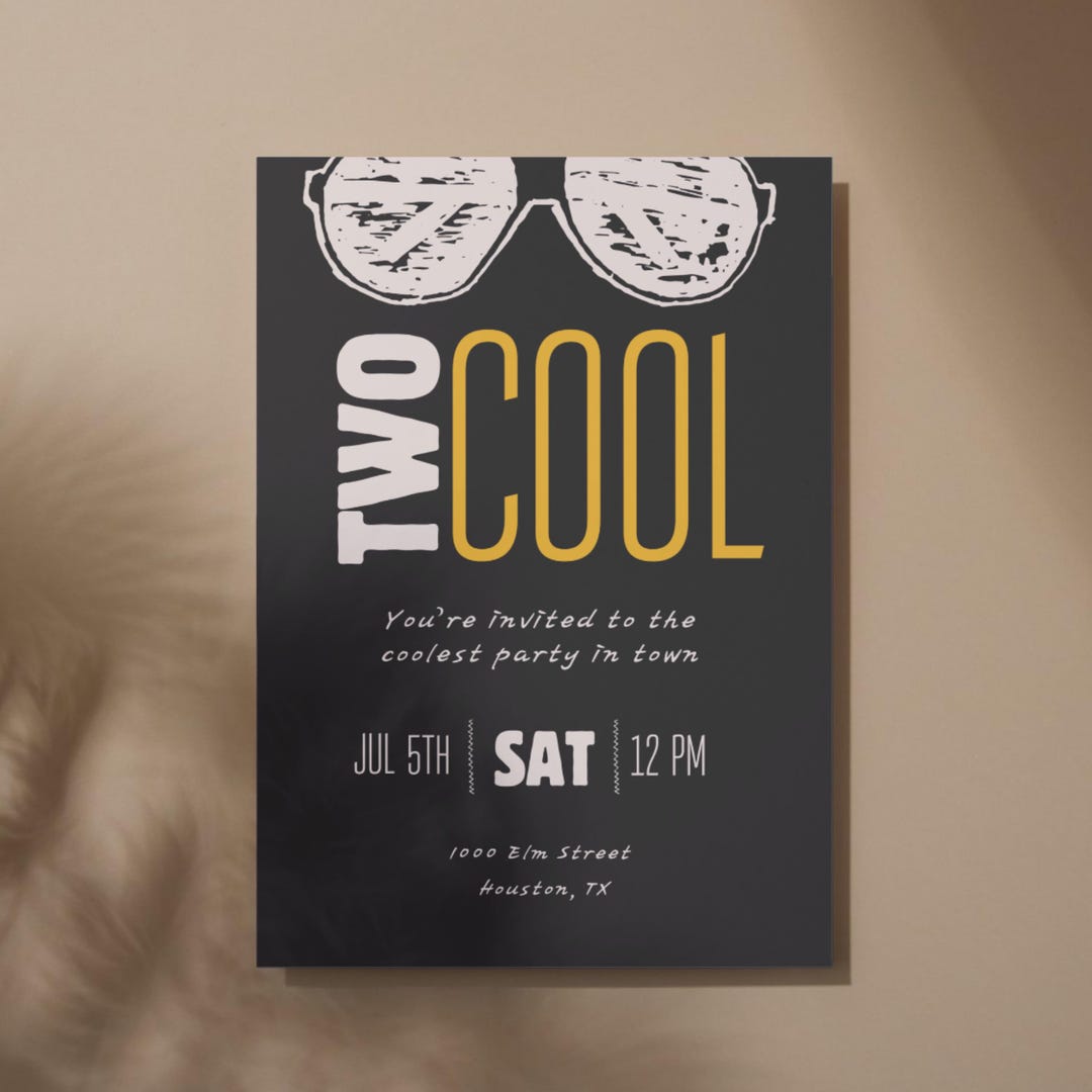 Two Cool 2nd Birthday Party Invitation, Sunglasses Digital Phone ...