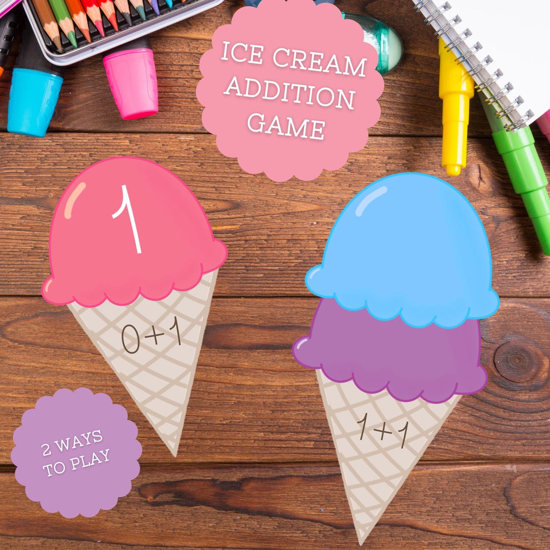 Math Ice Cream Game, Addition Preschool Kindergarten 1st Grade ...