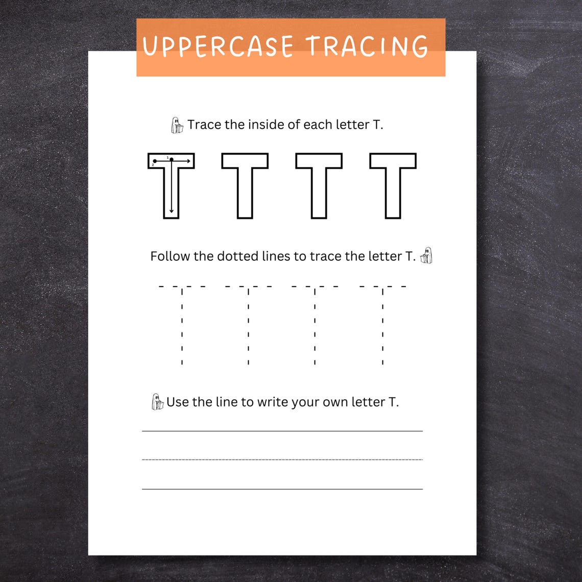 Halloween Letter T Tracing Handwriting Practice Worksheets, Trick or ...